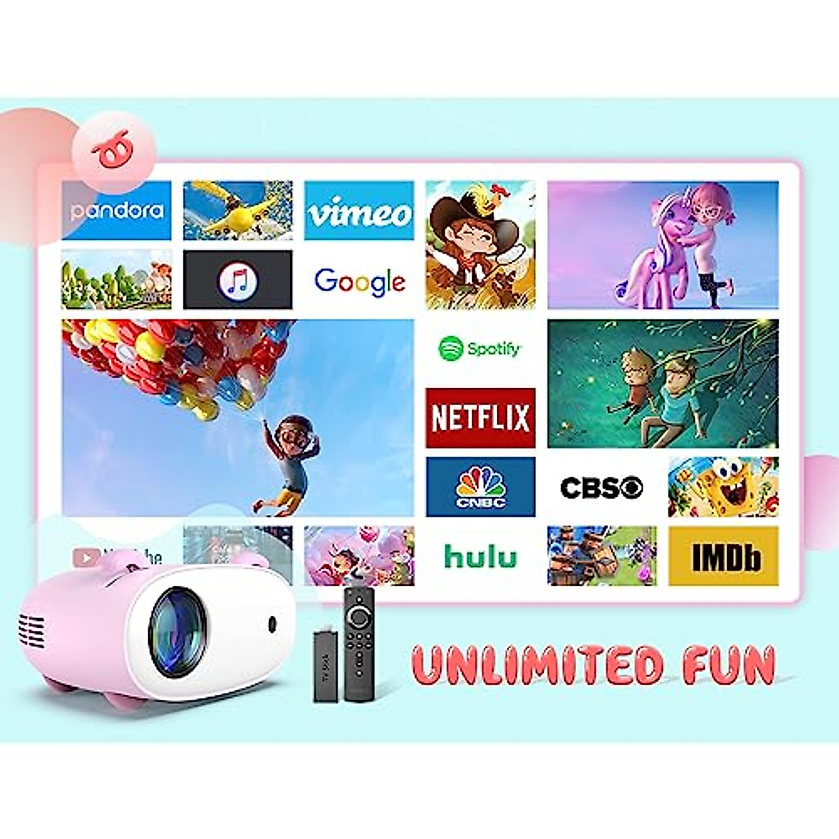 Mini Projector for Kids, Portable Movie Projector w/ 1080P Supported and 300'' Display, LED Phone Projector for Cartoons TV Movie, Party Game, Compatible with HDMI, USB, TV Stick iOS & Android