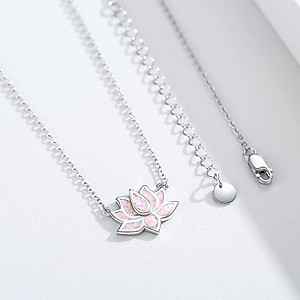 CUOKA MIRACLE Lotus Necklace 925 Sterling Silver Pink Opal Pendant Necklace Lotus Flower Necklace Yoga Relax Necklace Birthday Gift for Women Mom Mothers Day