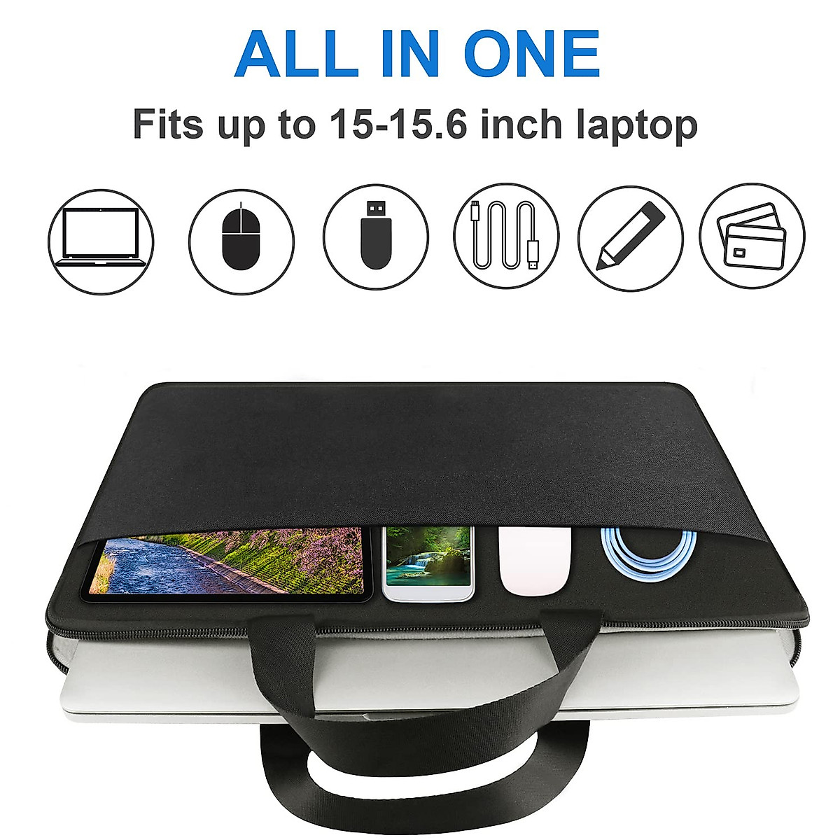 Laptop Sleeve Case 15.6 inch, Durable Travel Laptop Bag HandBag Shockproof Protective Computer Cover Carrying Bag Briefcase for 15" 15.6" HP Asus Acer Dell Lenovo Laptop Notebook Ultrabook, (Black)