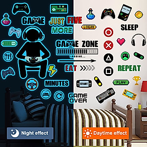 Gamer Wall Decals Stickers Glow in The Dark Wall Decals Game Wall Stickers Gaming Controller Wall Decals Game Room Decor Video Game Decal for Boys Kids Girls Bedoom Playroom Wall Decor… (Sky Blue)