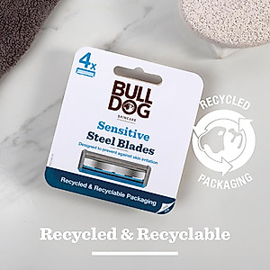 Bulldog Skincare - Sensitive Steel Blades - Men's Razor Blade Refills – Contains 4 Blade Heads