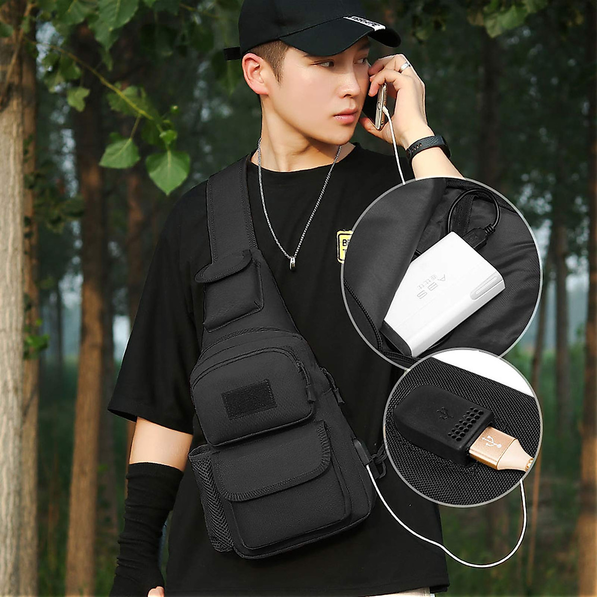 BAIGIO Tactical Sling Bag Crossbody Pack One Shoulder Backpack (Black)