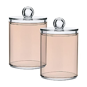 xigua Peach 2 Pack Qtip Holder Dispenser with Lid,Apothecary Jars Plastic Cotton Swabs Cans Clear Bathroom Storage Canister for Cotton Ball, Cotton Swab, Cotton Round Pads, Floss227