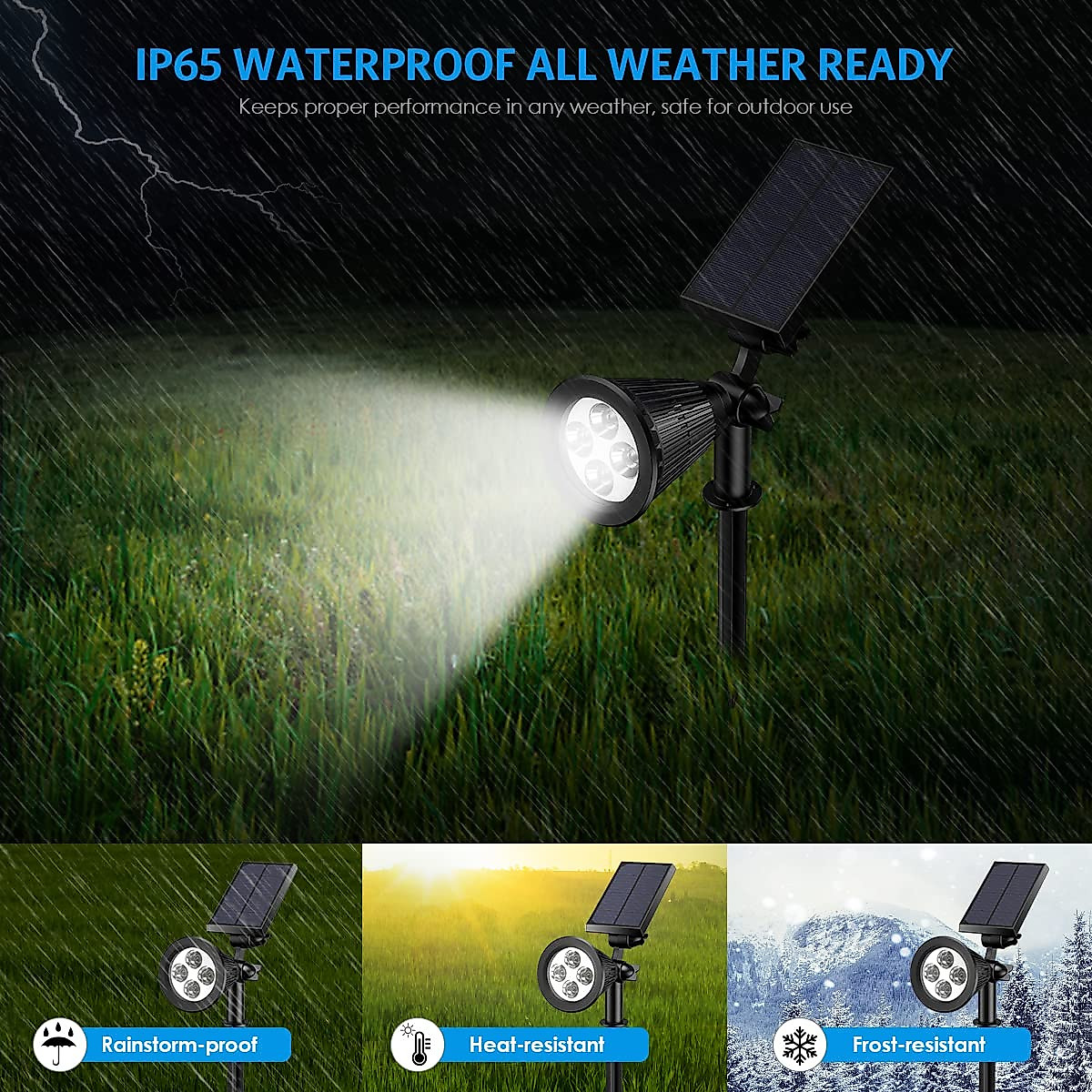 AMIR Solar Spotlights Outdoor Upgraded, Waterproof 1 Pack Security Landscape Lights 4 LED, Adjustable Solar Garden Light with Auto On/Off for Yard Driveway Pathway Pool Patio (White)