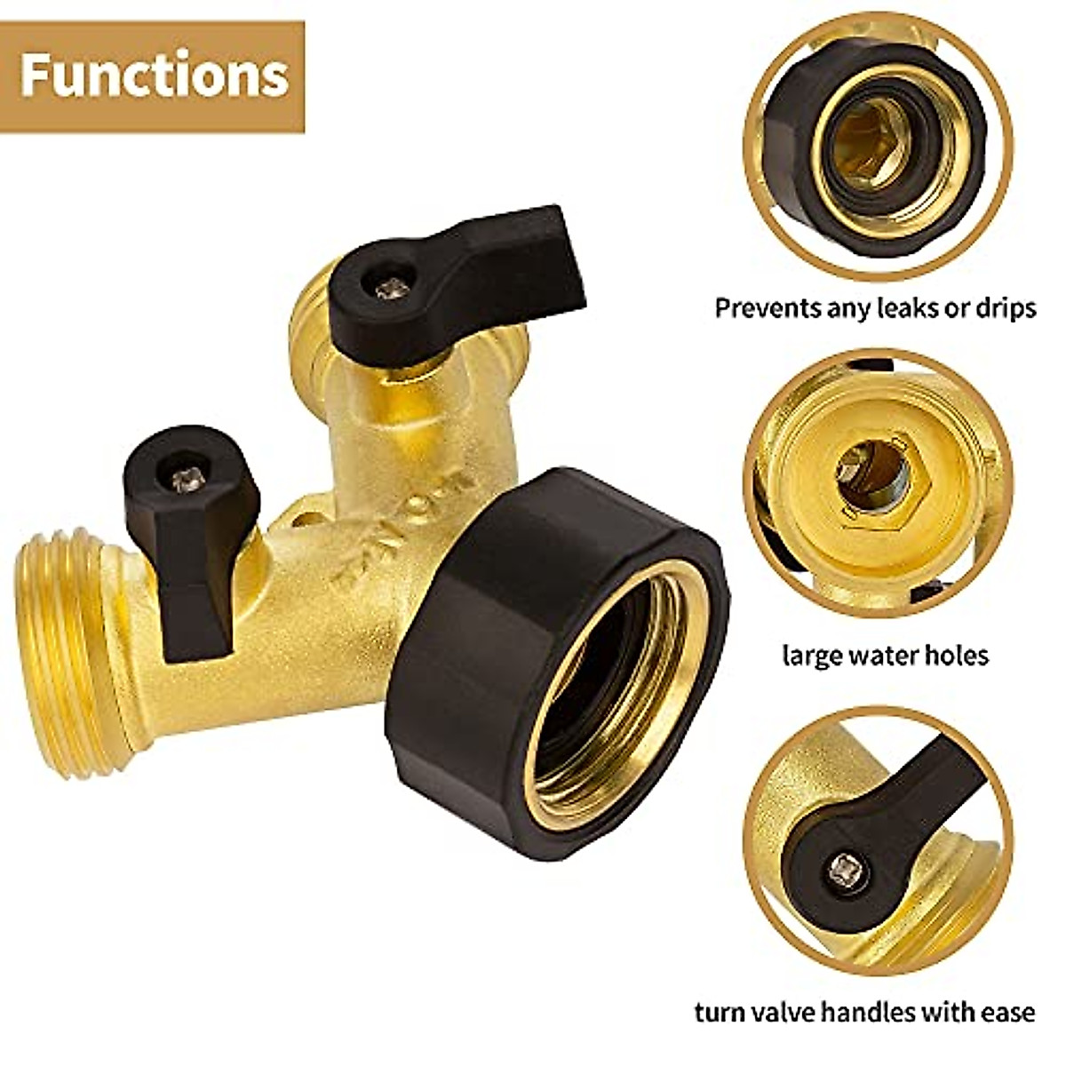 AUTOMAN Hose Splitter 2 Way | Brass Garden Hose Splitter | 100% Rustproof Water Hose Splitter with Adjustable Flow Valves | Seamless Design & 2 Extra Rubber Washers | 3/4" Y Connector Hose Adapter.
