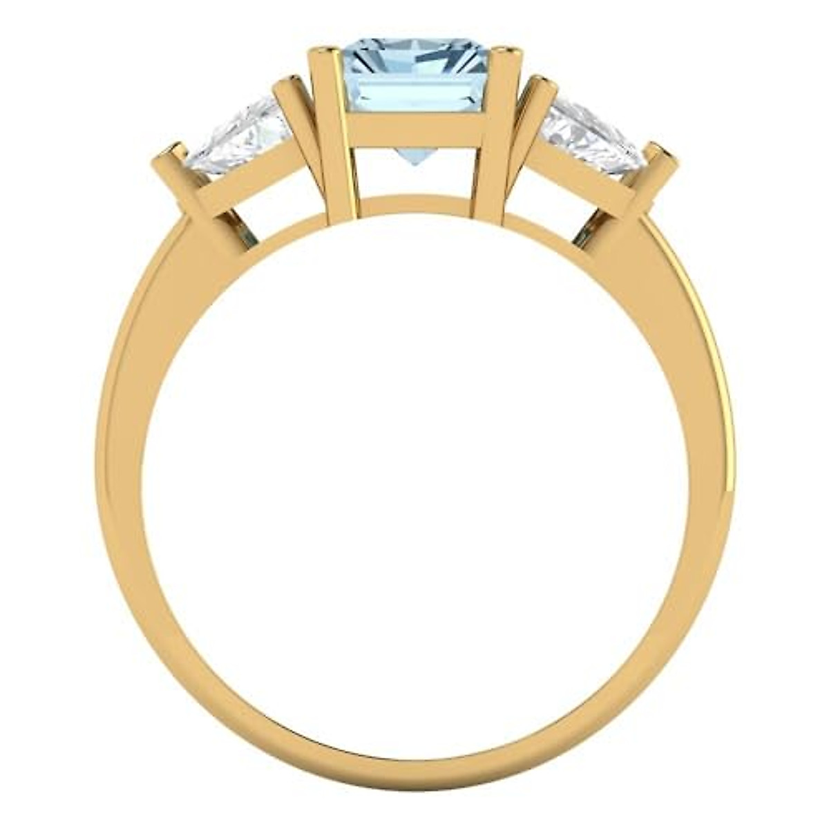 3.0 ct Emerald cut 3 stone Solitaire Blue Simulated Diamond Engagement Promise Anniversary Bridal Ring 18K Yellow Gold 4