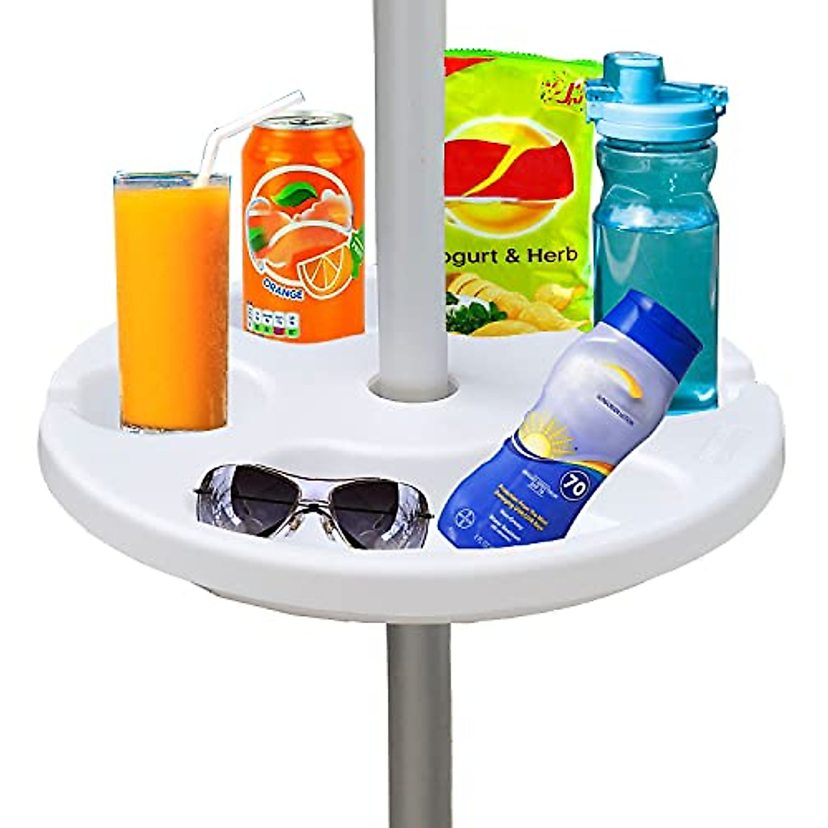 AMMSUN 13" Beach Umbrella Table Tray for Beach, Patio, Garden, Swimming Pool with Cup Holders, Snack Compartments White