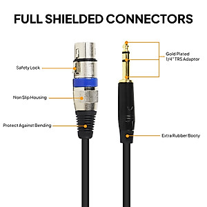 HBU Pack of 1 XLR Female to 1/4 Jack Cable 16FT - 3 Pin XLR to 1/4” (6.35mm) TRS Balanced Wire Cord - Full Shielded Live-House Gig Audio Stereo Patch Microphone Signal Interconnect
