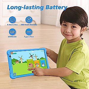 Kids Tablet, 10 Inch Tablet for Kids 7GB(4+3 Expand) RAM+64GB/1TB ROM Android 13 Tablet for Toddler with Case, WiFi, Bluetooth, Dual Camera, Parental Control, Google Play Store Pre Installed (Blue)
