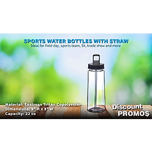 DISCOUNT PROMOS Plastic Sports Bottles with Spill Proof Lids 22 oz. Set of 6, Bulk Pack - Reusable, With Straw, Perfect for Gym, Outdoor Sports, Home, Office - Clear