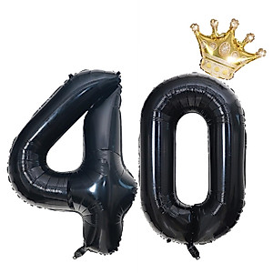 40 Inch Black Number 40 Balloons With Crown, 40th Birthday Balloons for Men and Women, 40th Birthday Decorations, Wedding Anniversar Celebration Decoration Balloons. (Black)