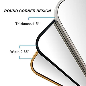 ATHETOP Contemporary Brushed Metal Wall Mirror | Brushed Silver Framed Rounded Corner Design | Hangs Horizontal or Vertical (30" x 40")