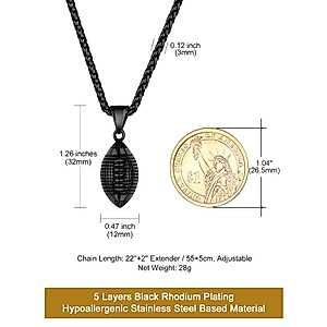 Football Necklace for Men Athlete, Mens Vintage Black Rugby Chain Titanium Steel Footballs Ball Pendant Necklaces Punk Rock Sprots Jewelry for Players