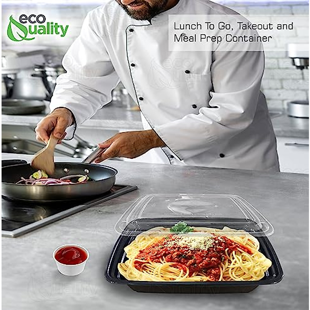 38 oz Reusable Food Storage 150 Pack Containers with Lids by EcoQuality – Rectangular BPA Free Freezer, Microwave & Dishwasher Safe – Airtight & Watertight Stackable, Lunch Meal Prep, To-Go, Bento Box