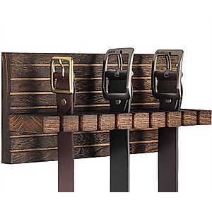 UGZOO Belt Organizer for Closet, Belt Hanger Wall Mounts to Hold 9 Belts without Slipping, Space Saving Belt Rack for Closet Organization includes Mounting Hardware (11.8” x 5.5” x 2.5”) (Brown)