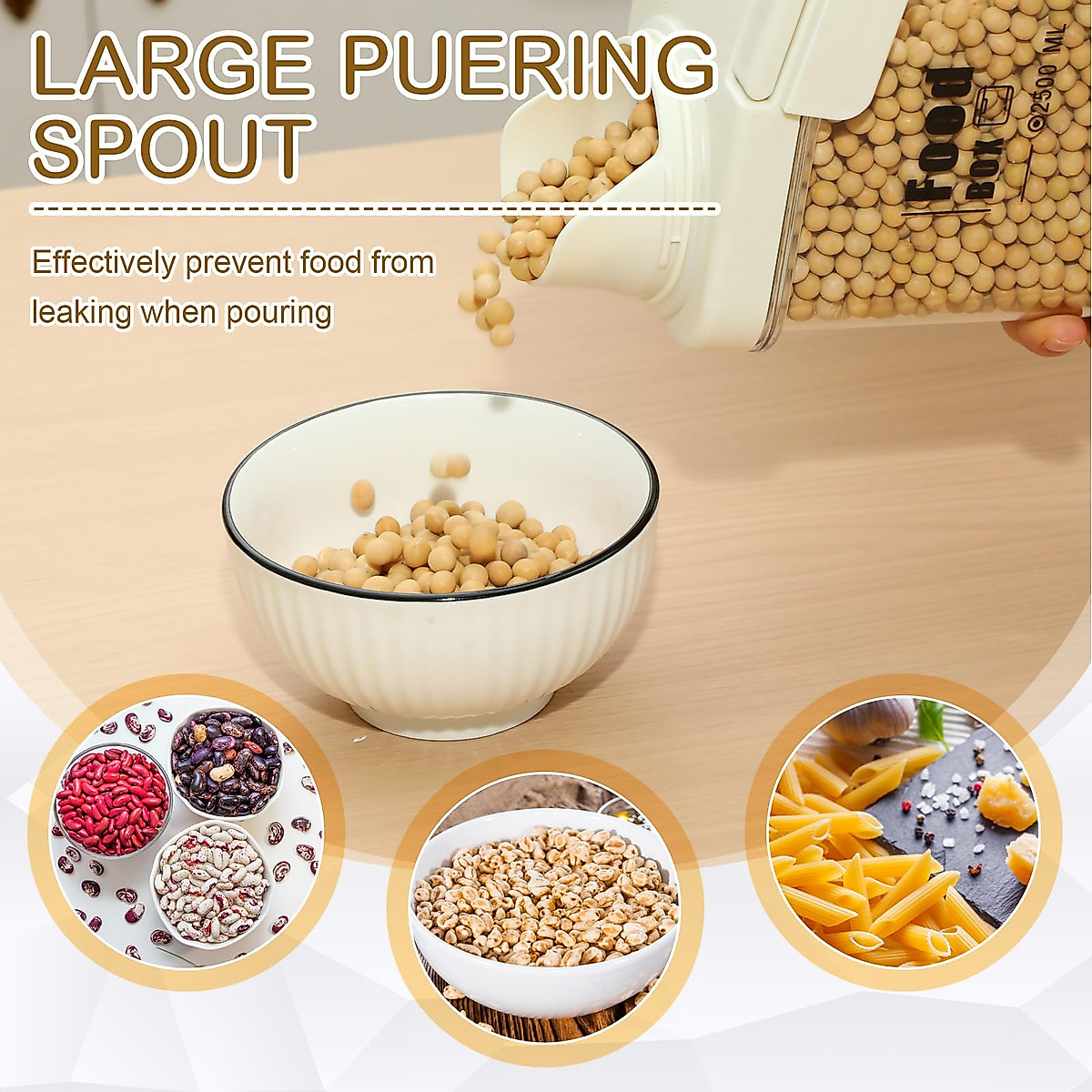 Blushtier 4 PCS Cereal Containers Storage 2.8L Airtight Large Dry Food Containers with Pouring Spout Cereal Storage Dispenser Measuring Cup for Flour and Baking Supplies, White
