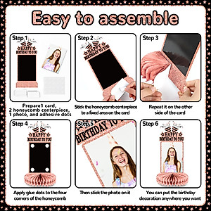 ZOiiWA 12PCS Rose Gold Birthday Decorations for Women Girls Happy Birthday Photo Honeycomb Centerpiece Black Rose Gold Photo Table Centerpiece Party Supplies 16th 30th 40th 50th 60th Bday Table Topper