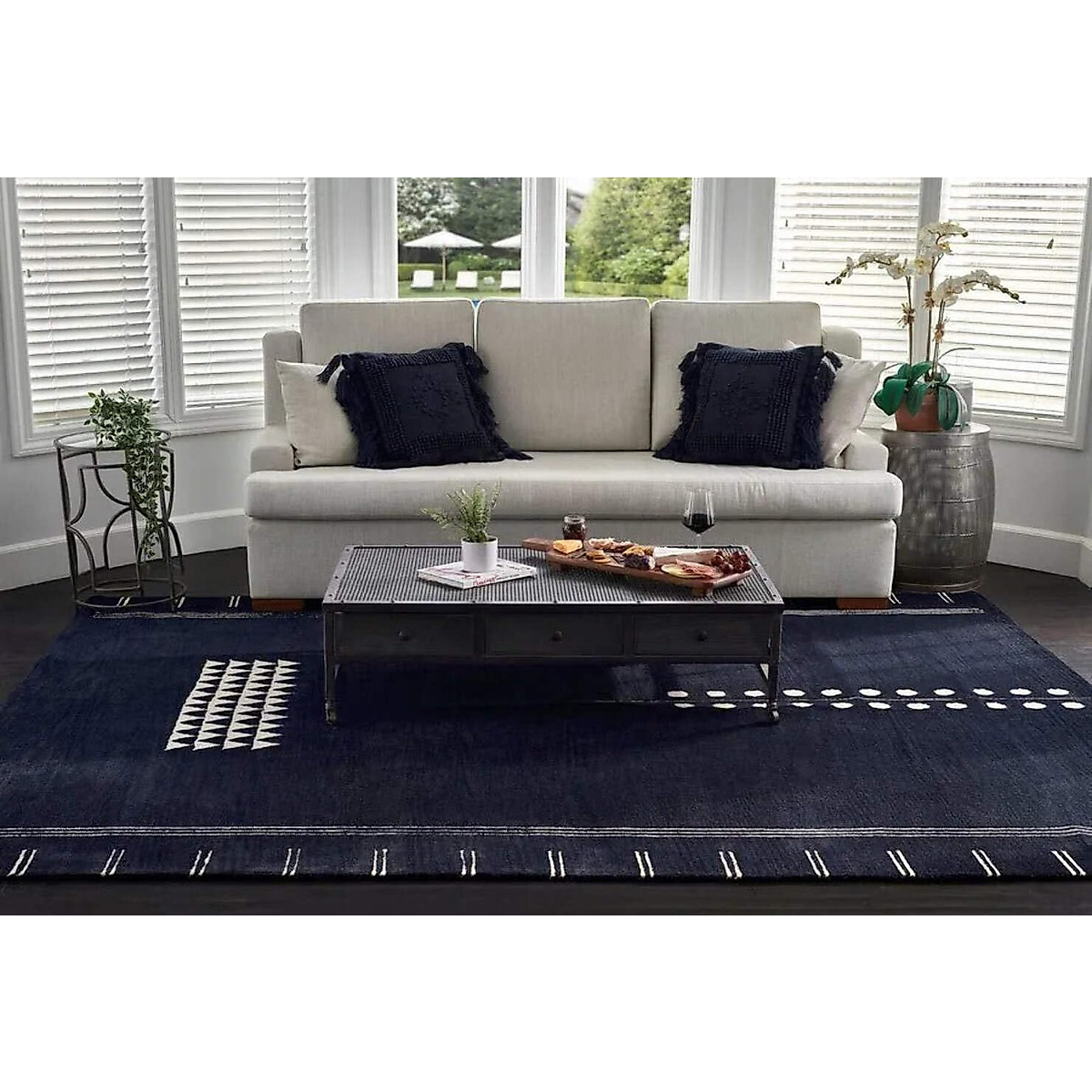 Momeni Simba Wool Hand Tufted Contemporary Indoor Area Rug, Navy, 5' X 8'