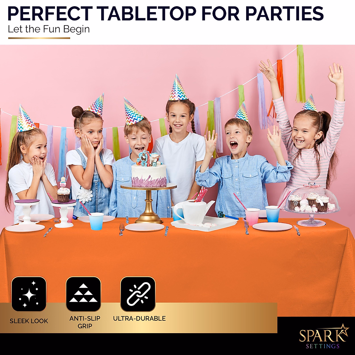 Amcrate Rectangular Plastic Black Orange Reusable Tablecloth Cover Pack of 2 - Ideal for Halloween Party, Weddings, Party’s, Birthdays, Dinners, Lunch’s, Or for Any Tableware Use, (54" x 108")