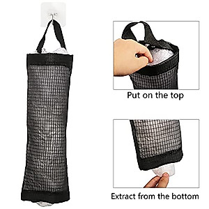 QIANRENON Kitchen Grocery Plastic Bag Holder and Dispenser, Waterproof Washable Wall Mount Folding Mesh Storage Bag 2 Pack Black