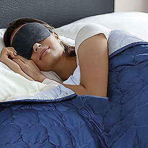 S a g i n o Weighted Blanket & Sleep Mask for Adults - Twin Size, 60"x80", 15lbs - Heavy Cooling Blankets with Premium Glass Bead for Restlessness, Navy (Inner Layer Grey)