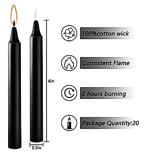 CIPHANDS 20 pcs Unscented Black Mini Taper Candle, 4 Inch Tall x 1/2 Inch Diameter, Great for Casting Chimes, Rituals, Spells, Vigil, Witchcraft, Wiccan Supplies, Wax Play & More