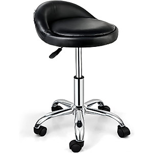 Nova Microdermabrasion Rolling Stool Swivel Salon Stool Chair Adjustable Drafting Stool Tattoo Office Massage Medical Facial Spa Stool with PU Cushion Backrest(Black)