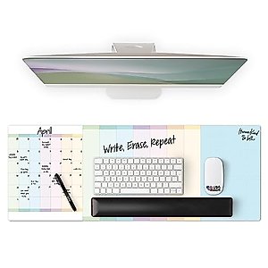 M.C. Squares 3-in-1 Dry Erase Desk Mat, Mouse Pad & Calendar | Erasable Writing White Board | Large Non-Slip Desktop Protector for Office, Home, School | Includes Wet Erase Marker | 34"x13"