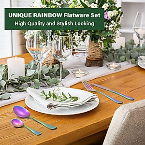 Rainbow Silverware Set, 24 Pieces Stainless Steel Flatware Sets for 6 - Mirror Polished Cutlery Utensil Set, Essentials Eating Tableware Set for Home&Kitchen, Restaurant, Dishwasher Safe