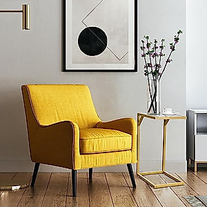 Homhedy C Shaped End Table,Tempered Glass with Metal Frame, Small Side Tables for Living Room, Bedroom, TV Tray Table for Small Space, Modern Style, Golden