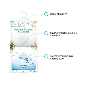 CANAGER Hanging Moisture Absorber-10 Packs, Hanging Dehumidifier Bags for Closet,Bedroom and kitchen,Fragrance Free,Moisture Absorb 12.5OZ