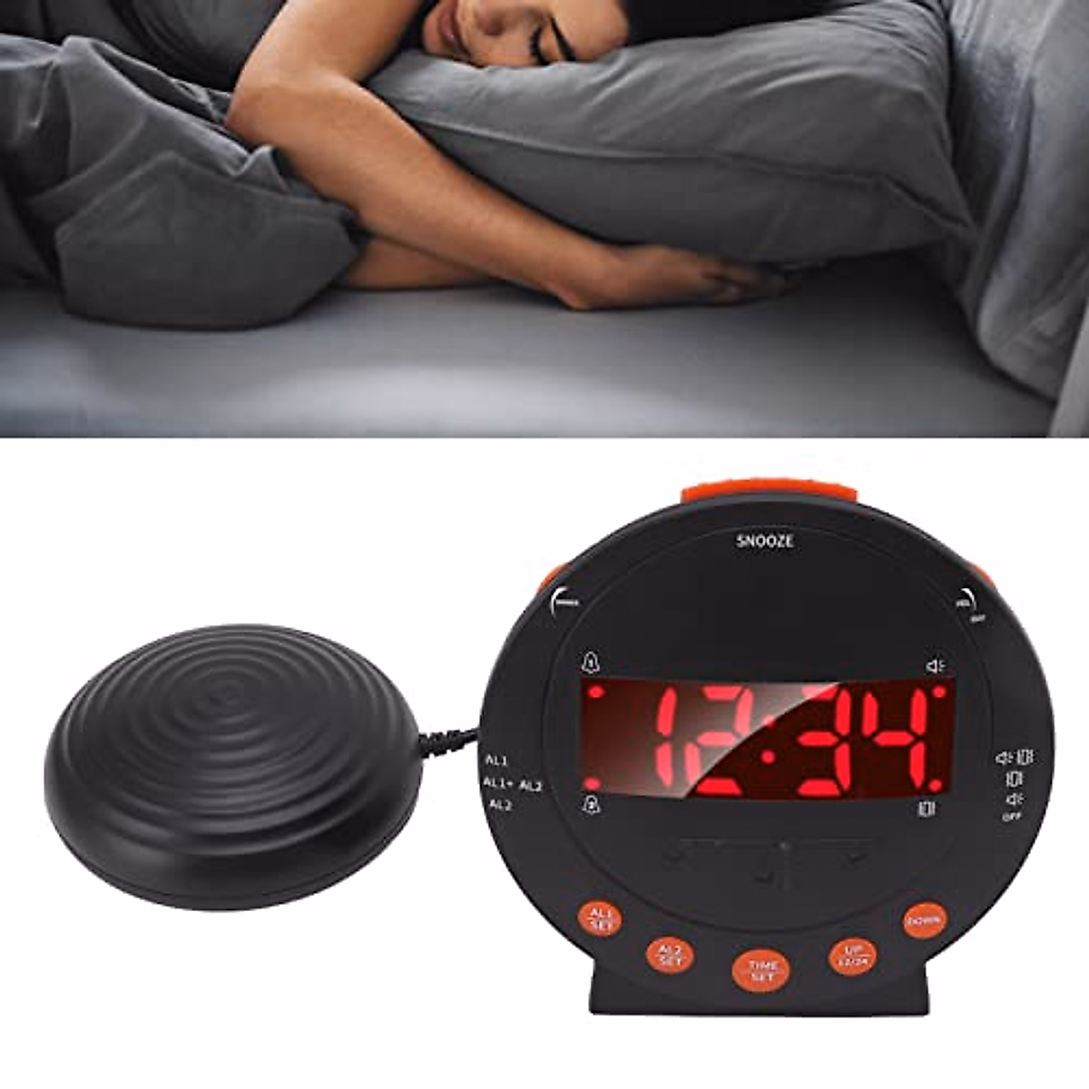 AYNEFY Super Shaker Clock, Alarm Clock 110 Decibels Red Flashing Light Super Shaker Extra Loud Alarm Clock for Student Elder