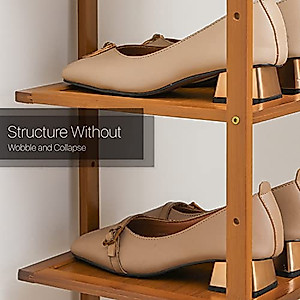 MoNiBloom Bamboo 14 Tier Shoe Rack for Entryway Vertical Double Row Shoe Storage Space Saving Shoe Organizer for 26-30 Pairs Entryway Hallway Corner Bedroom, Brown