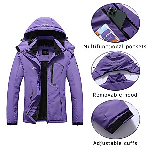 Pooluly Women's Ski Jacket Warm Winter Waterproof Windbreaker Hooded Raincoat Snowboarding Jackets