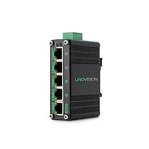 LINOVISION Industrial 5 Ports Gigabit Solar PoE Switch with DC9V-54V to DC48V Voltage Booster,4 x IEEE802.3af/at 30W PoE Ports @120W, IP40, Compact PoE Power for Solar Power/RV Truck/VoIP Systems
