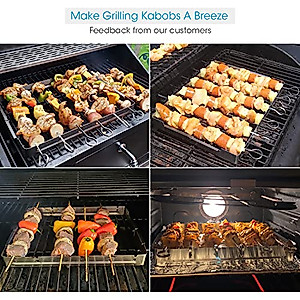 Unicook Upgraded Stainless Steel Barbecue Skewer Shish Kabob Set, 6pcs 13.5"L Skewer Sticks with Foldable Large Grill Rack, Keeps Kabobs from Sticking to the Grill Grate, 50pcs Bamboo Skewers as Bonus