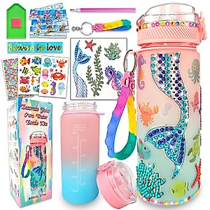 EDsportshouse Decorate Your Own Water Bottle Kits for Girls Age 4-6-8-10,Mermaid Painting Crafts,Fun Arts and Crafts Gifts Toys for Girls Birthday Christmas(Mermaid)