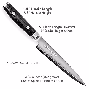 Yaxell Ran Plus 6" Utility Knife - Made in Japan - 67 Layers VG10 Damascus