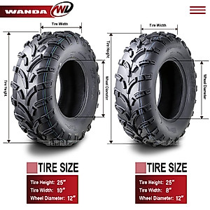 16-20 Polaris RANGER 500 570 ATV Tire Set WANDA 25x8-12 25x10-12 lite Mud