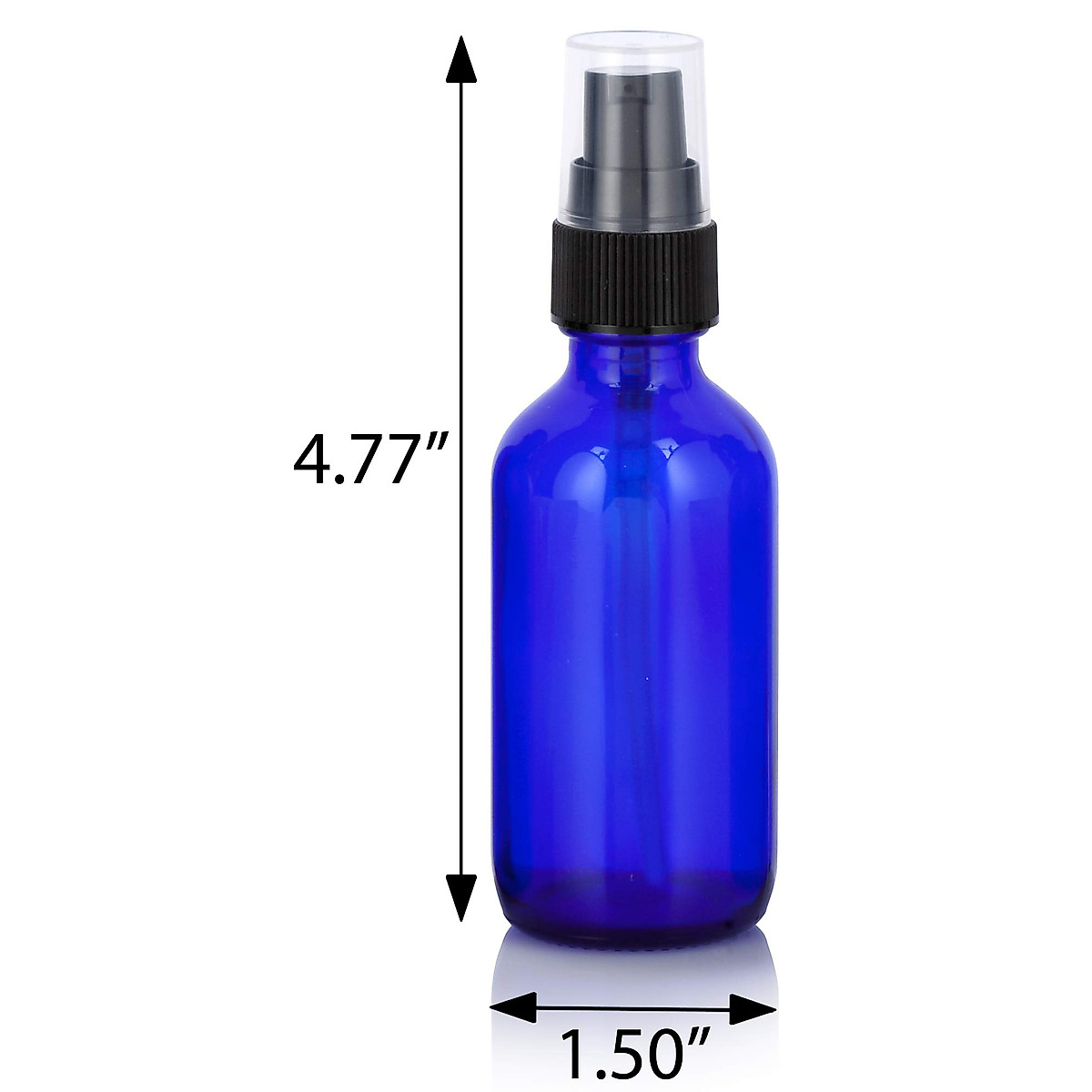 JUVITUS 2 oz Cobalt Blue Glass Boston Round Black Treatment Pump Bottle (24 Pack) + Funnel and Travel Size Foamer for Soap