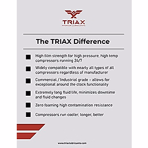 TRIAX Kompressor MV ISO 46, Multi Vis, Full Synthetic Air Compressor Oil, Non-Detergent, Rotary, Vane, Screw, Reciprocal, High Temp, 20,000 Hour Life (1 Gallon)