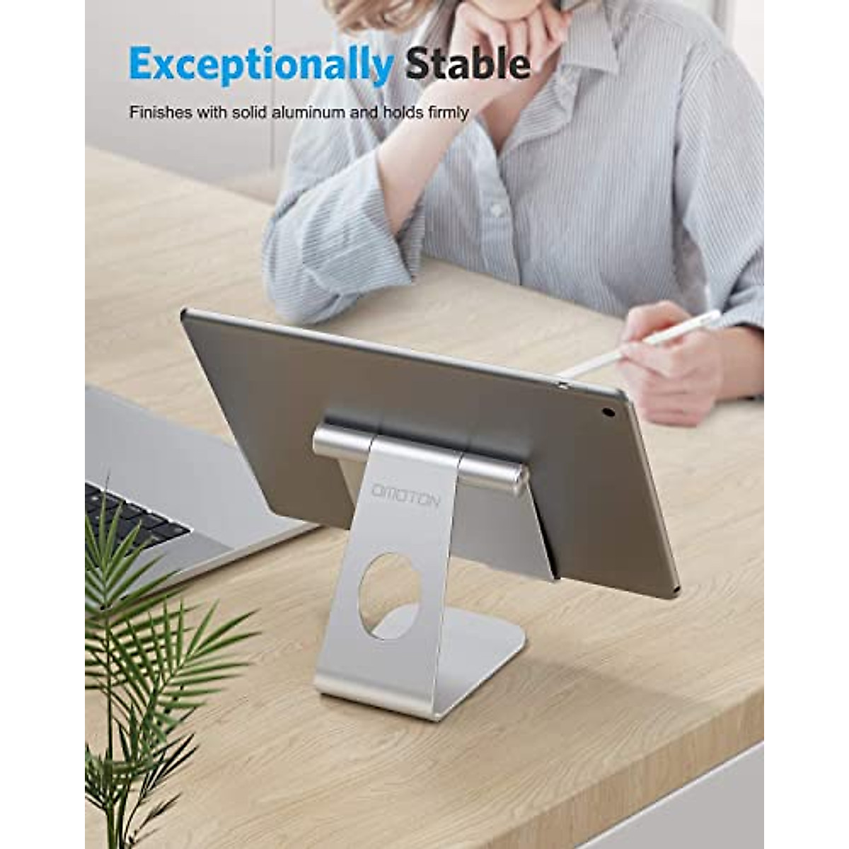 OMOTON Tablet Stand Holder Adjustable, T1 Desktop Aluminum Tablet Dock Cradle Compatible with iPad Air/Mini, iPad 10.2/9.7, iPad Pro 11/12.9, Samsung Tab and More, Silver