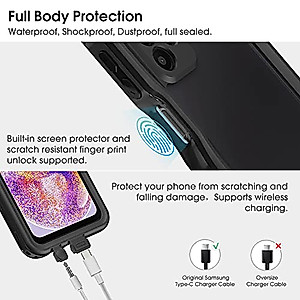 Samsung Galaxy A23 5G Waterproof Rugged Case - Built-in Screen Protector, Dustproof, Shockproof, Heavy Duty Protection (Black)
