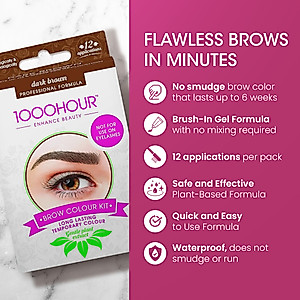 1000 Hour Professional Formula Brow Color Kit - Defined Brows with a Long-Lasting Formula with Eyebrow Mascara - Brow Gel for Stunning Brows that Last Up To 6 Weeks with 12 Applications - Dark Brown