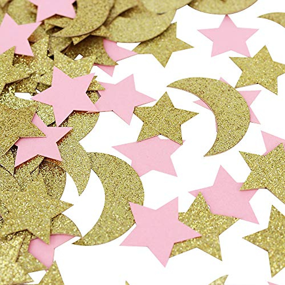 Star and Moon Paper Confetti for Baby Birthday Wedding Party Table Decorations Pink and Gold Glitter Table Scatter Baby Shower Party Supplies