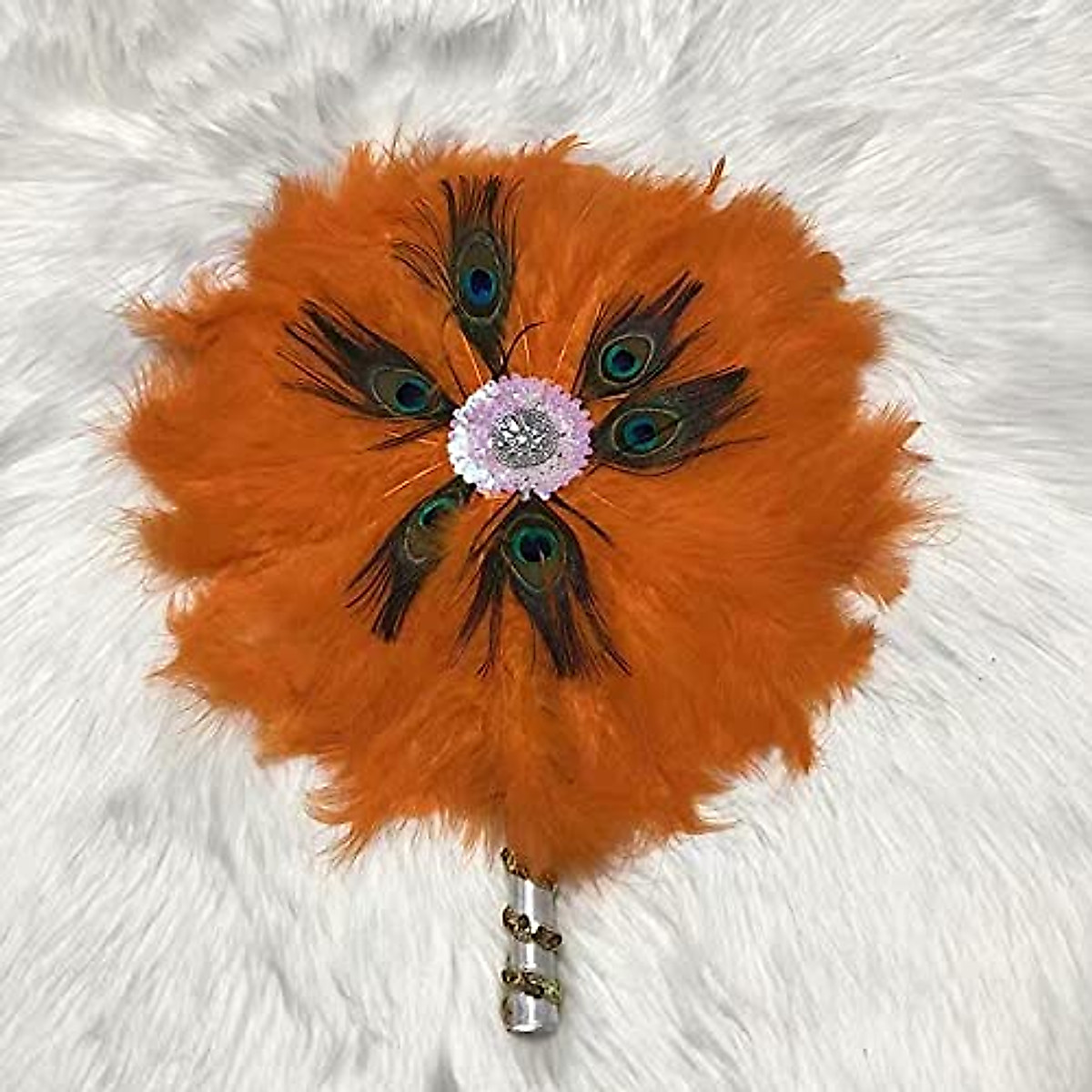 Custom Wedding Hand Fan with Feather Lace Spain DIY Style Abanico De Mano with Sequin Stone Handmade Wedding Feather Photo Props