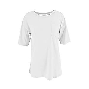 Fanway&EC Women's Short Sleeve T-Shirts Casual Crewneck Tees with Pocket Summer Basic Tops (White,Medium,US,Alpha,Adult,Female,Medium,Regular,Regular)