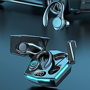 Touch-Control Wireless Bluetooth Earphones - Digital LED Intelligence Display Sound Quality Stereo Wireless Black Headphones with Charging Case for Office Outdoor Sport Working