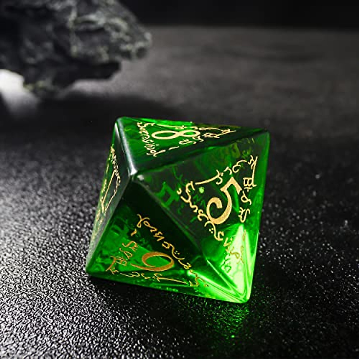 VVFOR Prism Rainbow Glass DND Dice Set Sharp Edge Polyhedral D&D dice for Role Playing Games Table Games D20 D6 D10 D12 D8 (Green Viking)