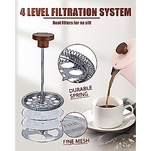 POLIVIAR French Press Coffee Maker, 34 Ounce Coffee Press with Real Wood Handle, Double Wall Insulation & Dual- Filter Screen, Food Grade Stainless Steel for Good Coffee and Tea JX2020-FPP